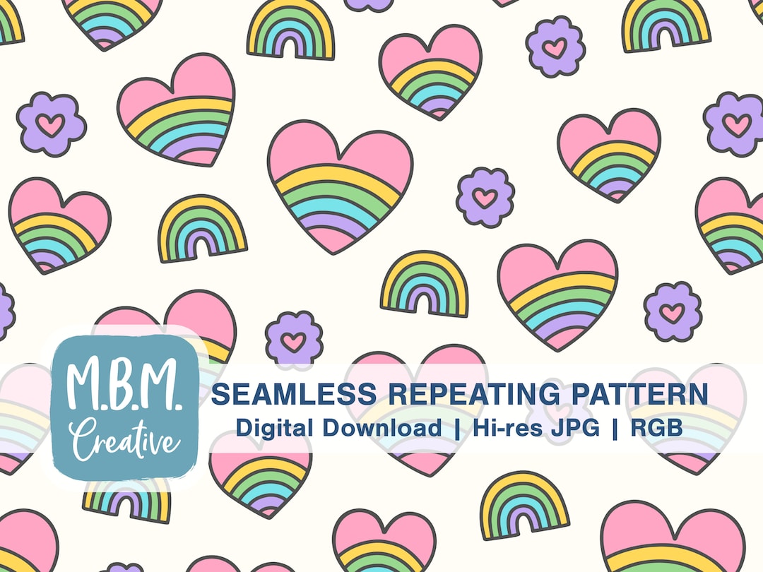 Rainbow Hearts Pastel Color Seamless Repeat Pattern Commercial Use ...
