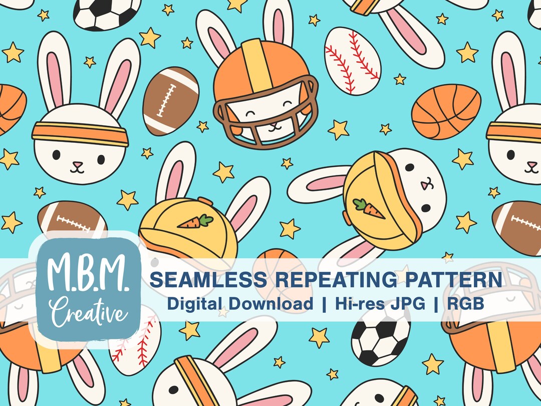 Sporty Bunnies on Aqua Seamless Repeat Pattern Commercial Use, Kids ...