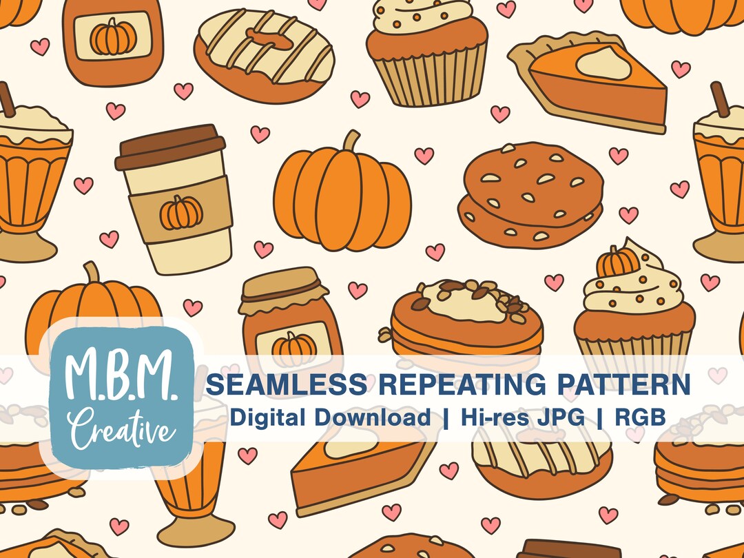 Pumpkin Spice Love on Beige Seamless Repeat Pattern Commercial Use ...