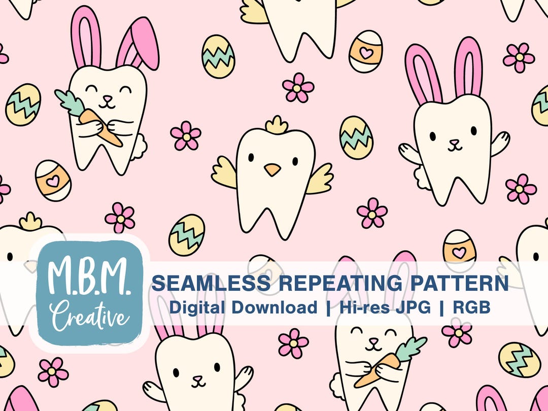 Easter Teeth on Pink Seamless Repeat Pattern for Commercial Use, Dental ...