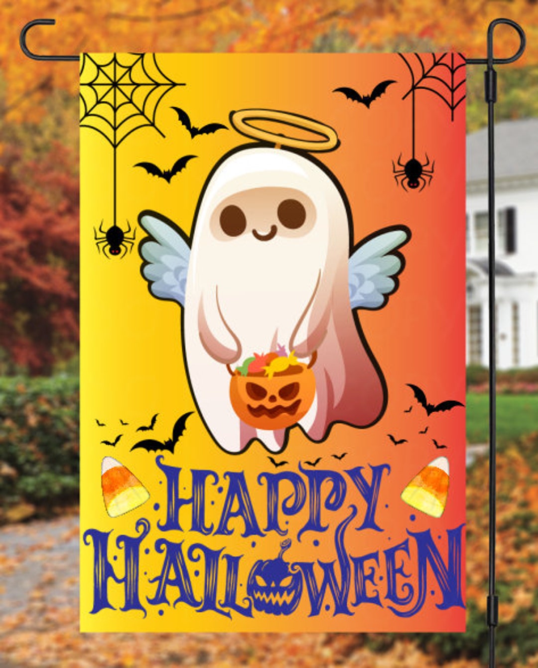 Halloween Ghost Flag Digital Design, Halloween Garden Flags, Halloween ...