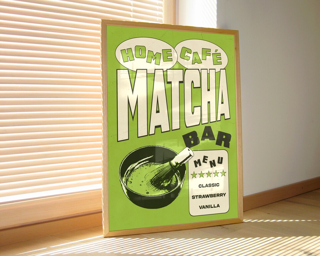 Matcha Bowl Print, Kitchen Decor Wall Art, Bar Menu Print Set, Bar Cart ...