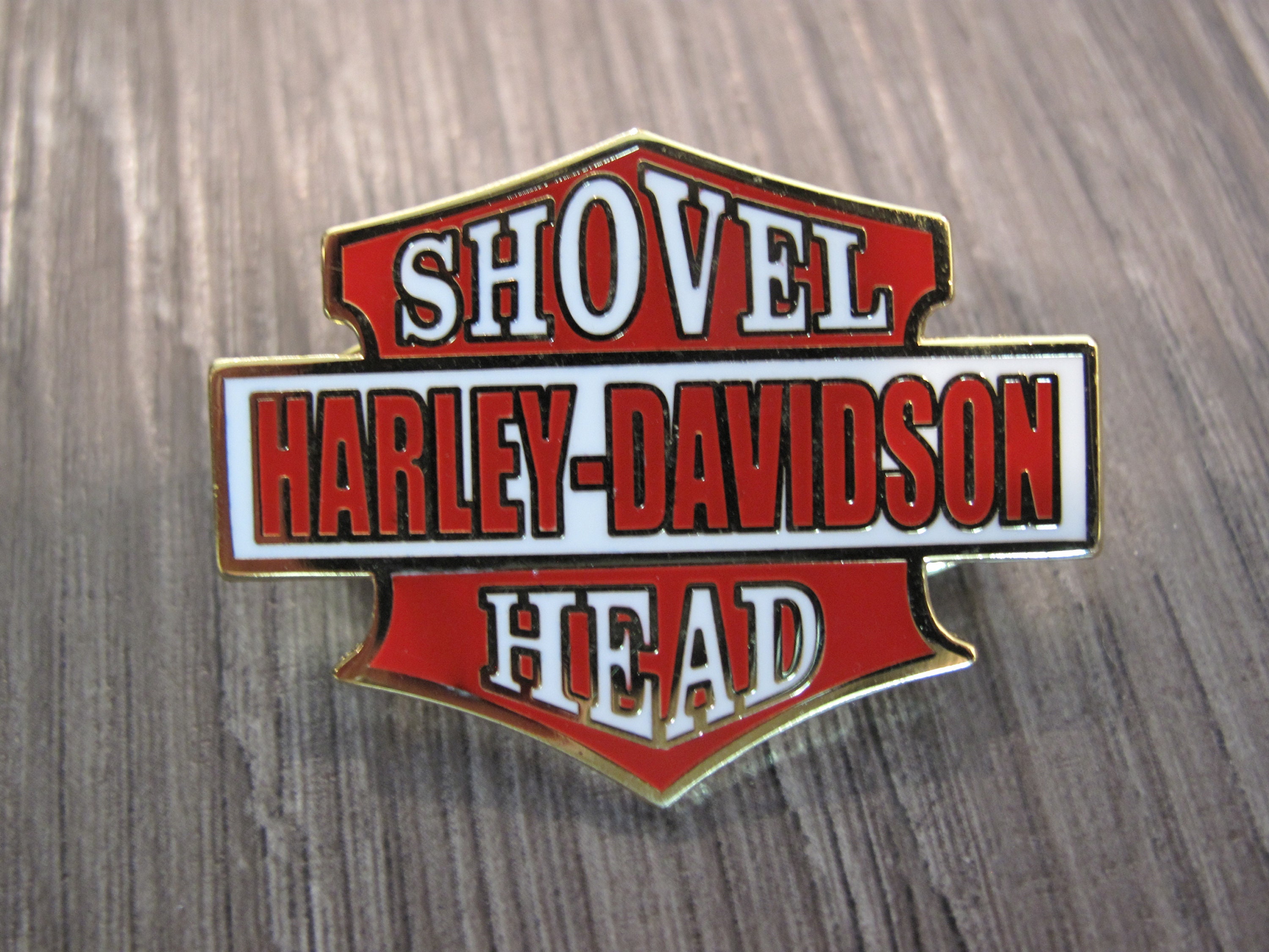 Shovelhead Harley Davidson Motorcycle Pin Badge Vintage Red White ...