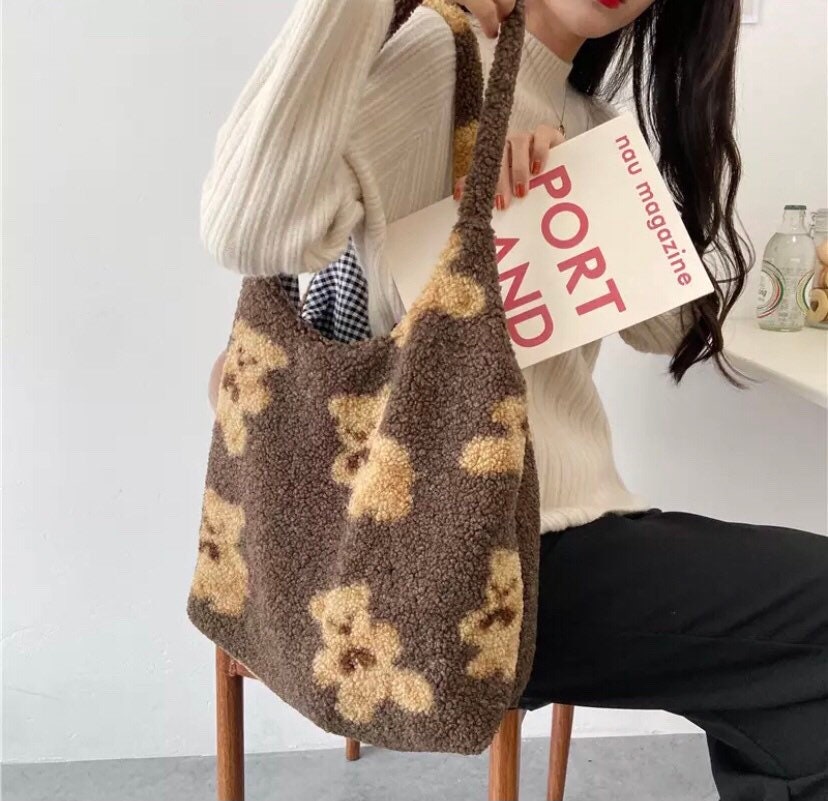 Teddy Bear Fluffy Shoulder Tote Bag Handbag - Etsy UK