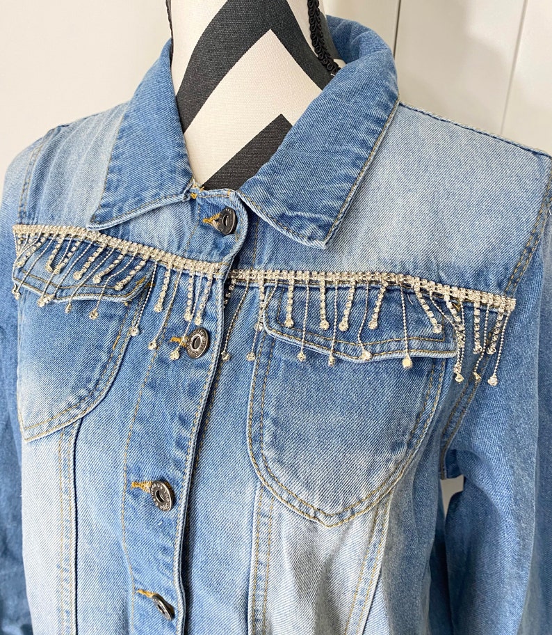 Rhinestone Bling Blue Denim Jacket - Etsy