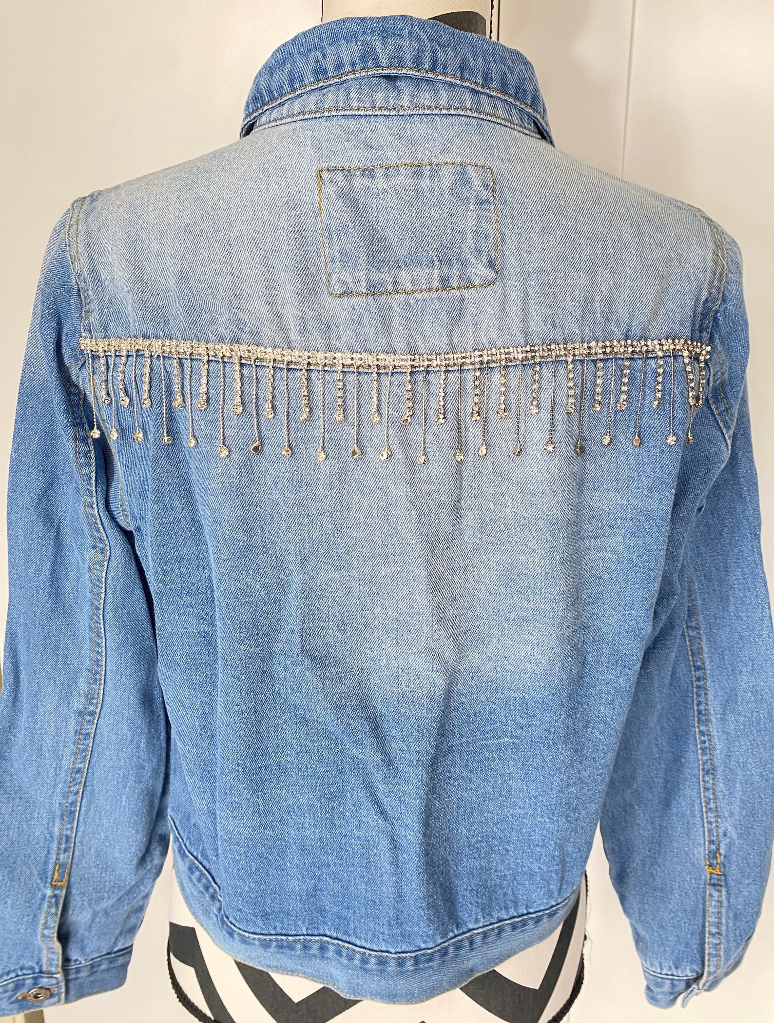 Rhinestone Bling Blue Denim Jacket - Etsy