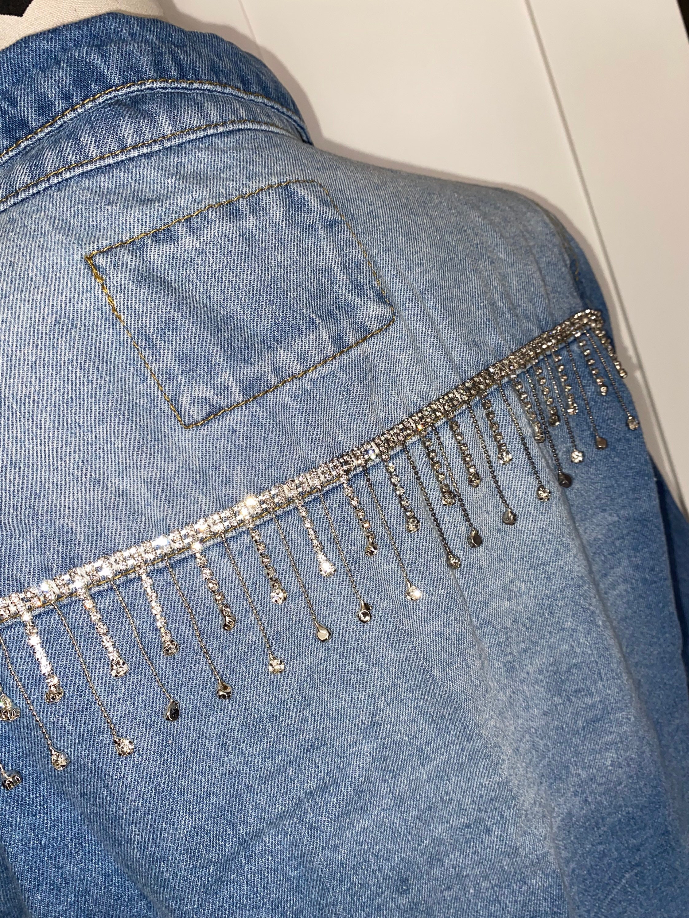 Rhinestone Bling Blue Denim Jacket - Etsy