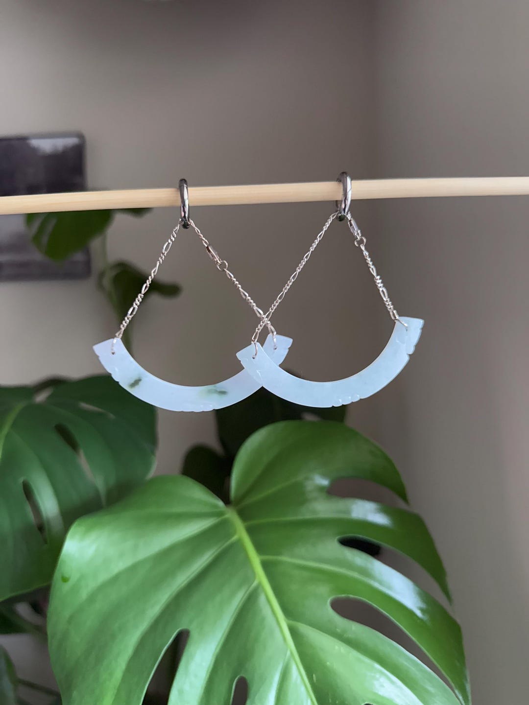 Burmese Jade Dragon Arch Carved Ear Weights - 925 Sterling Silver ...