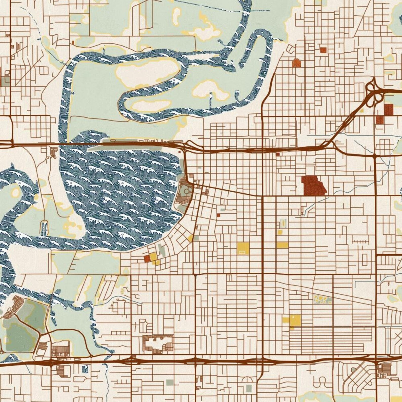 Lake Charles Louisiana Map Print in Woodblock | Etsy