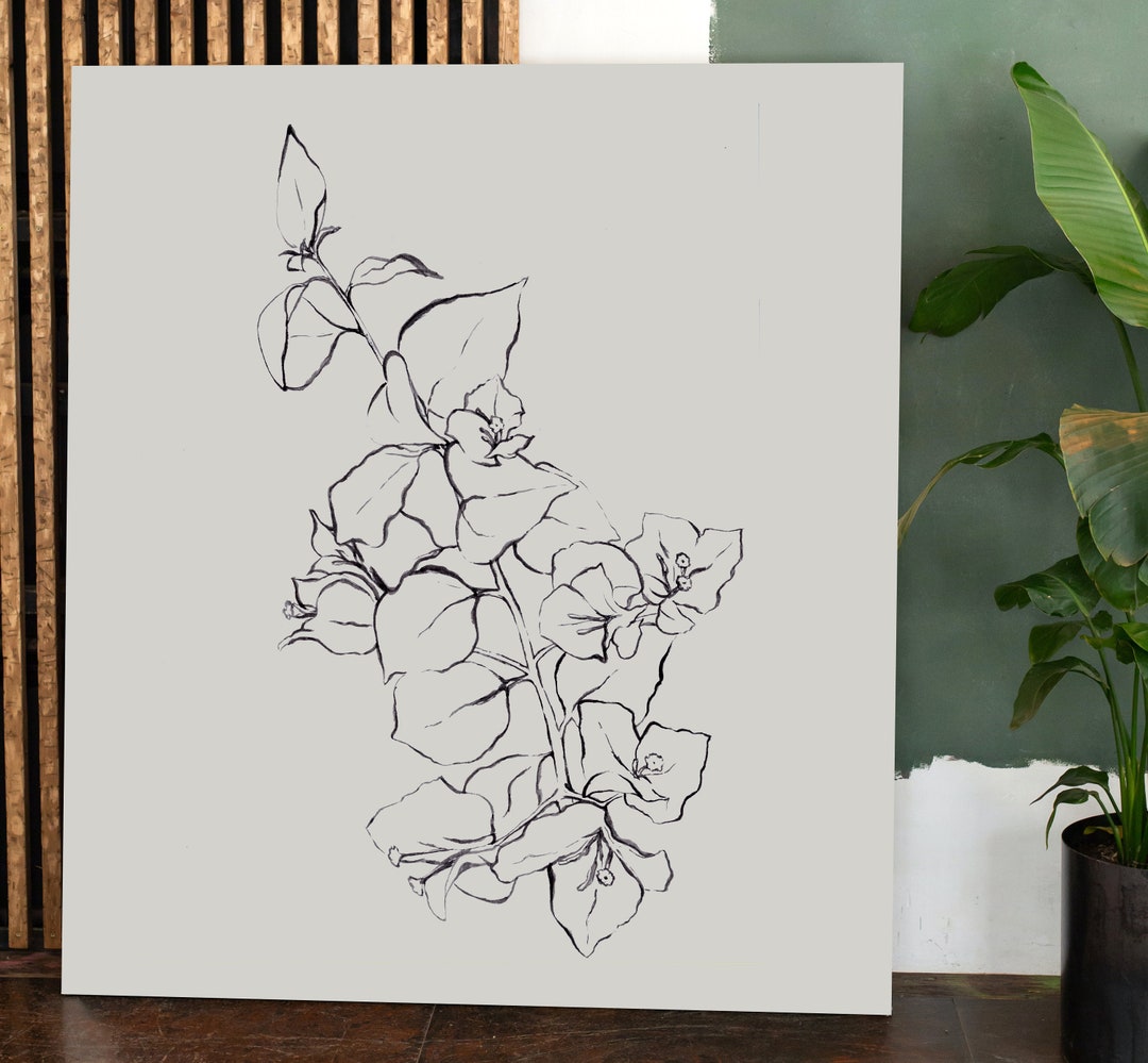 Bougainvillea Drawing, Botanical Poster, Wedding Gift, Black & White ...