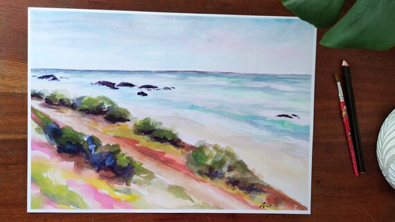Landscape Painting Ocean Art Sea Poster Watercolor Nature | Etsy