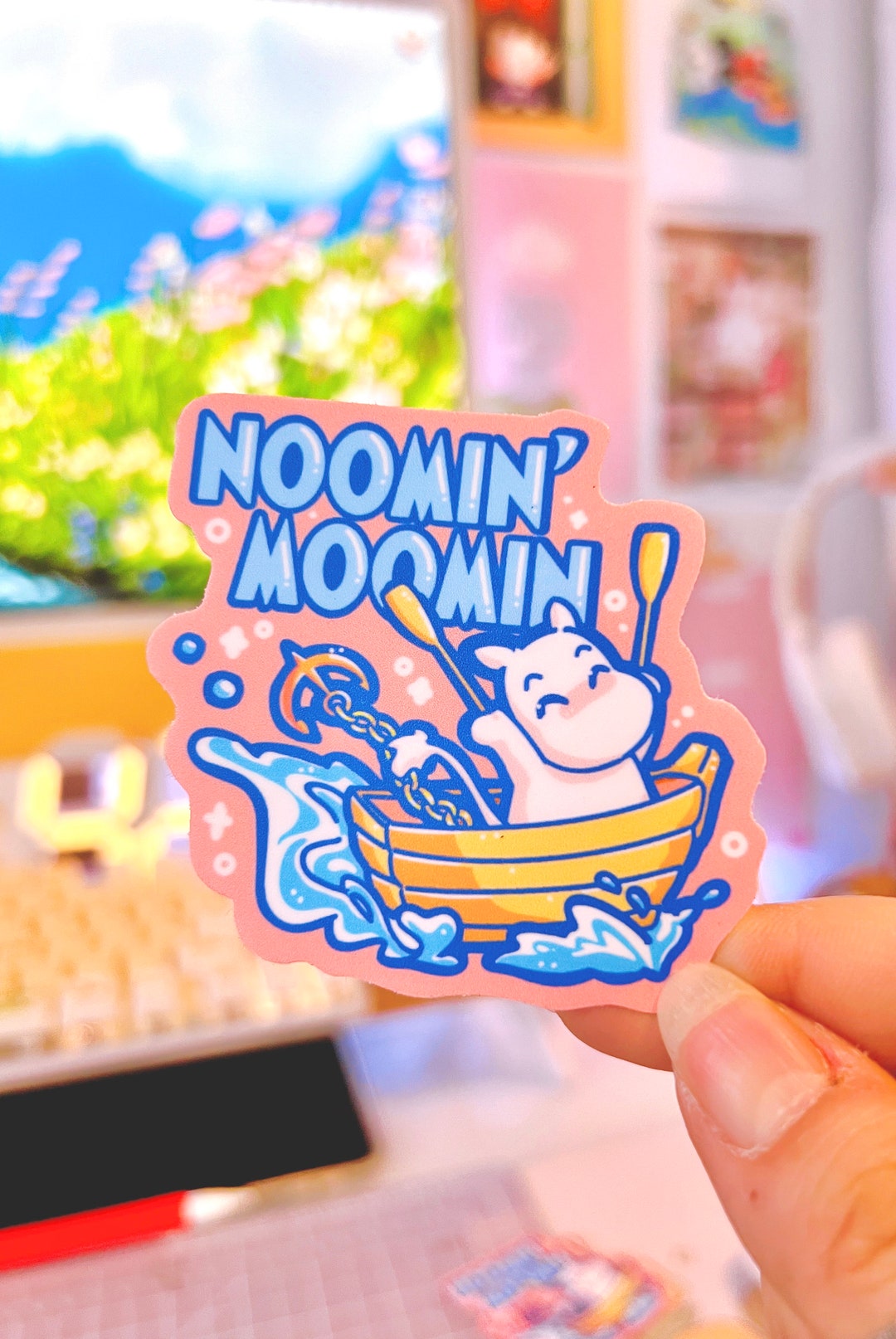 Noomin Swedish White Hippo Cartoon Sticker Kawaii Cute Chibi Pastel - Etsy