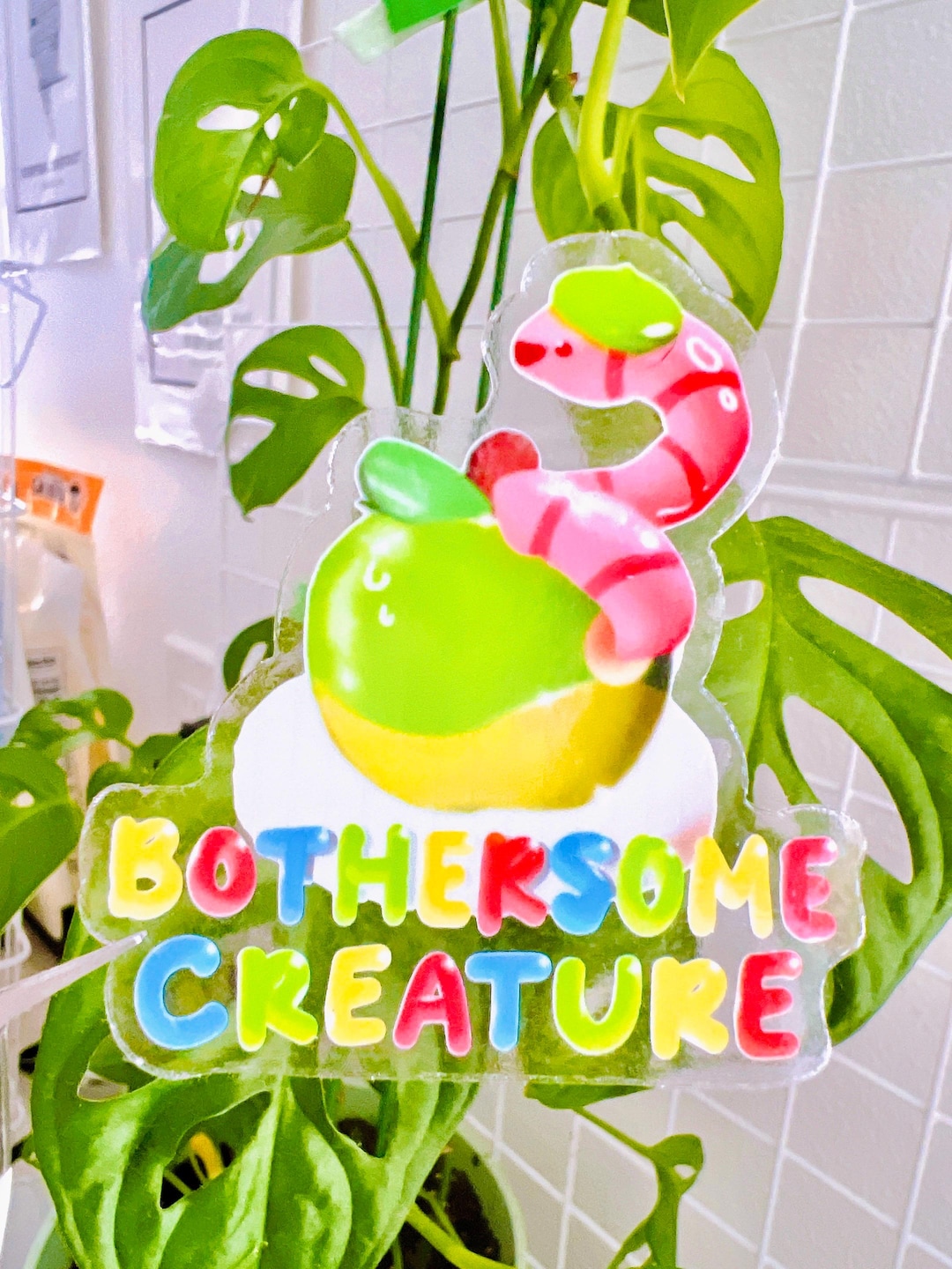 Clear Transparent Vinyl Sticker Bothersome Creature Worm Apple Funny ...