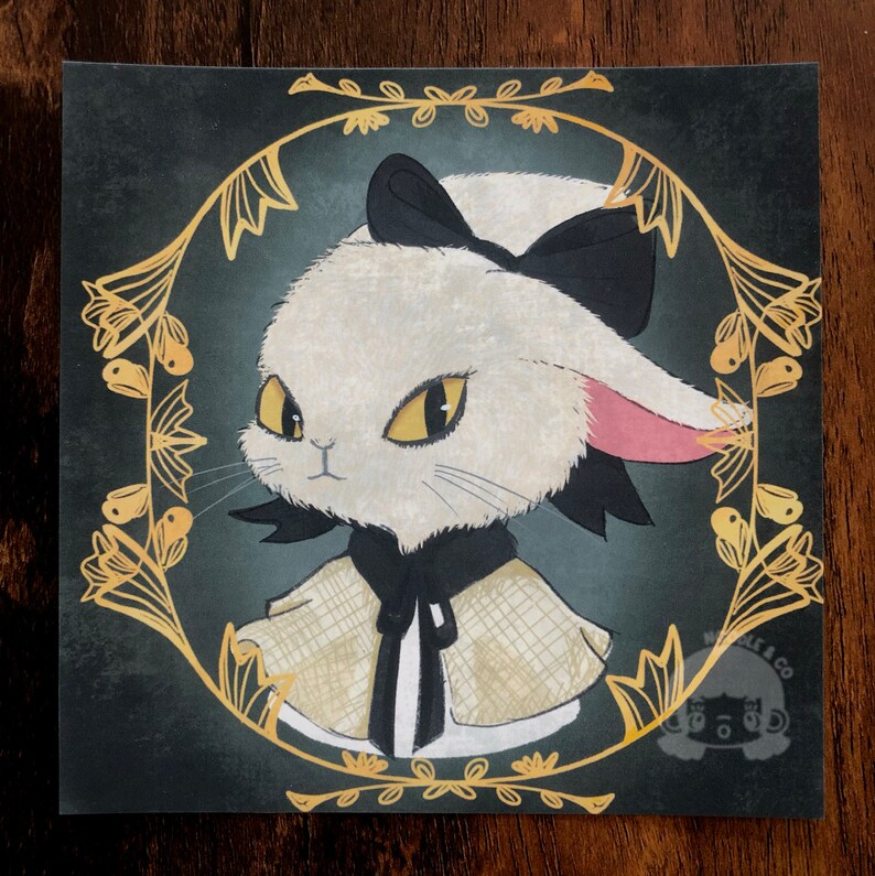 Gothic Cute Black Cat & White Rabbit Portrait Illustration - Etsy