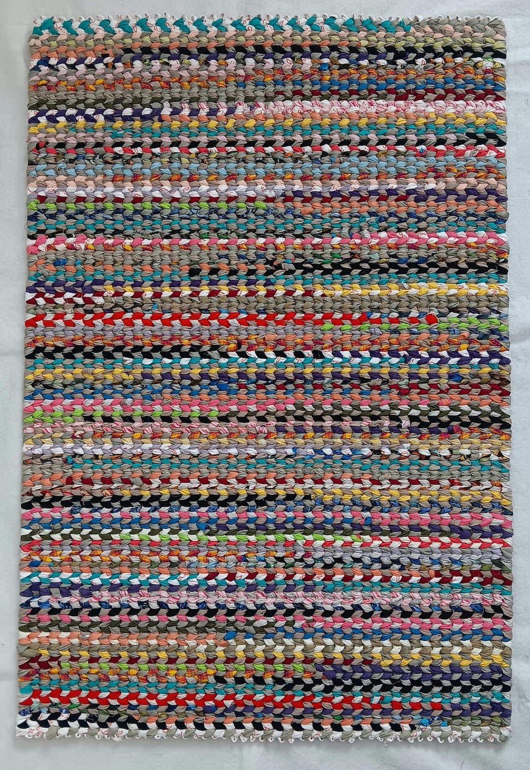 Handwoven Twined Rag Rug, 25" X 37.5", Multicolored, Upcycled Cotton ...