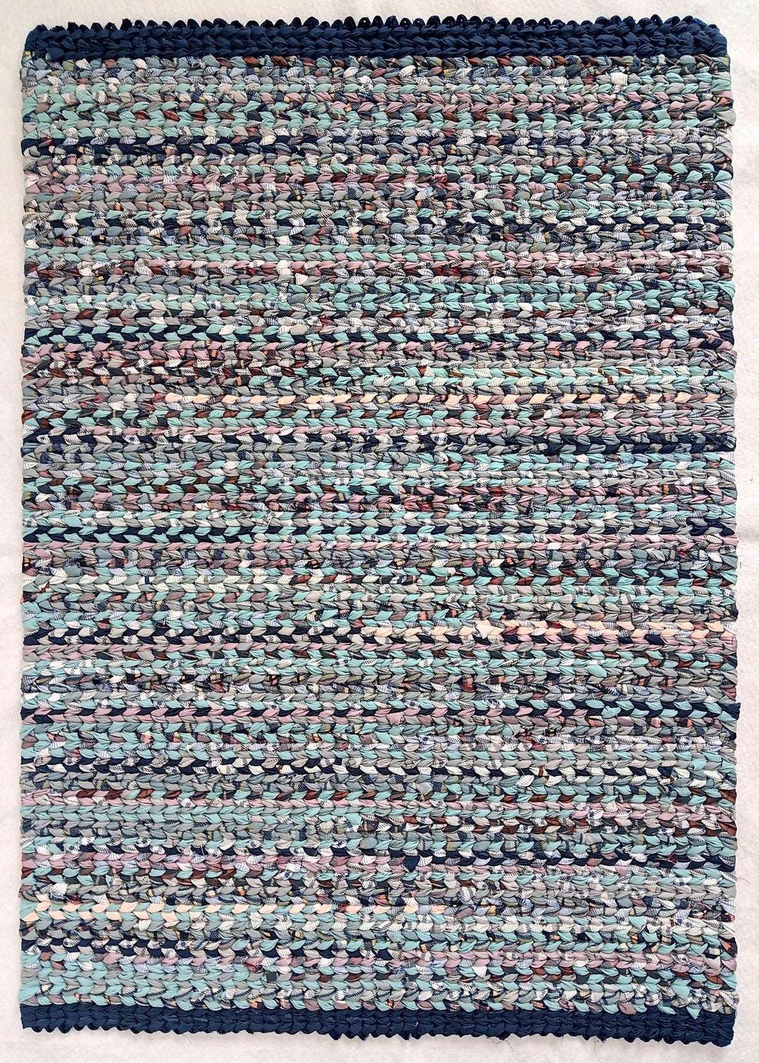 Handwoven Twined Rag Rug, 25 X 37, Light Blue, Washable, Made From ...