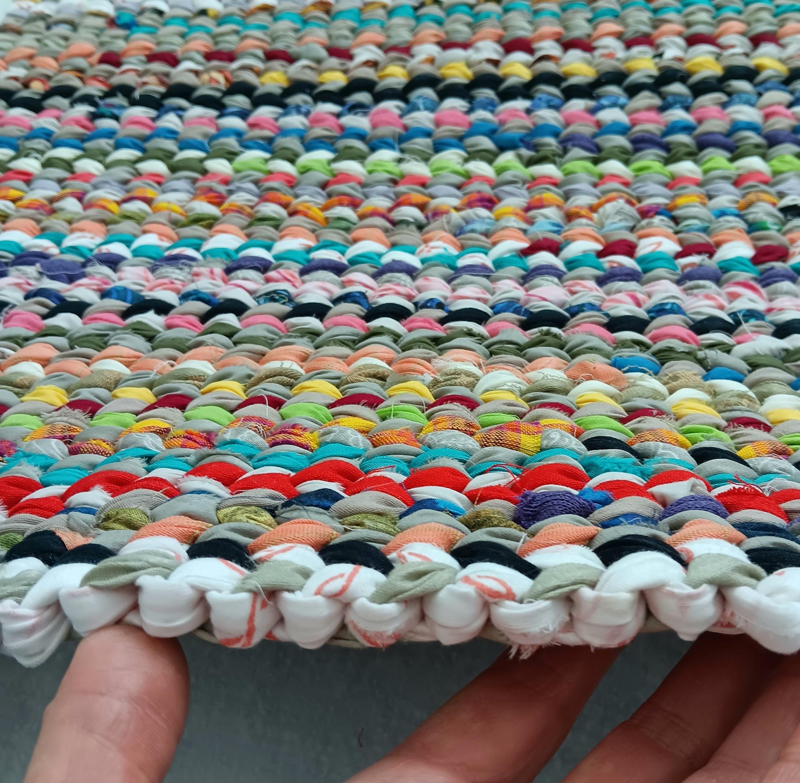 Handwoven Twined Rag Rug, 25" X 37.5", Multicolored, Upcycled Cotton ...