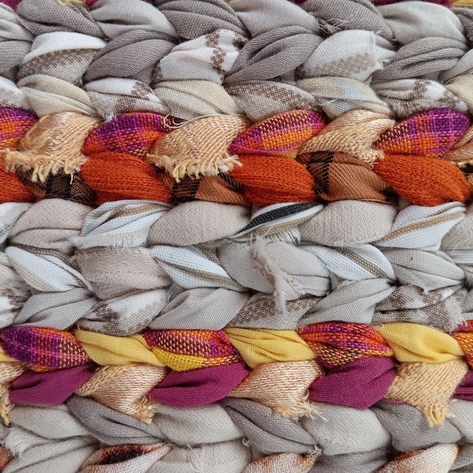 Handwoven Twined Rag Rug, 25" X 37" , Beige With Orange, Yellow and ...