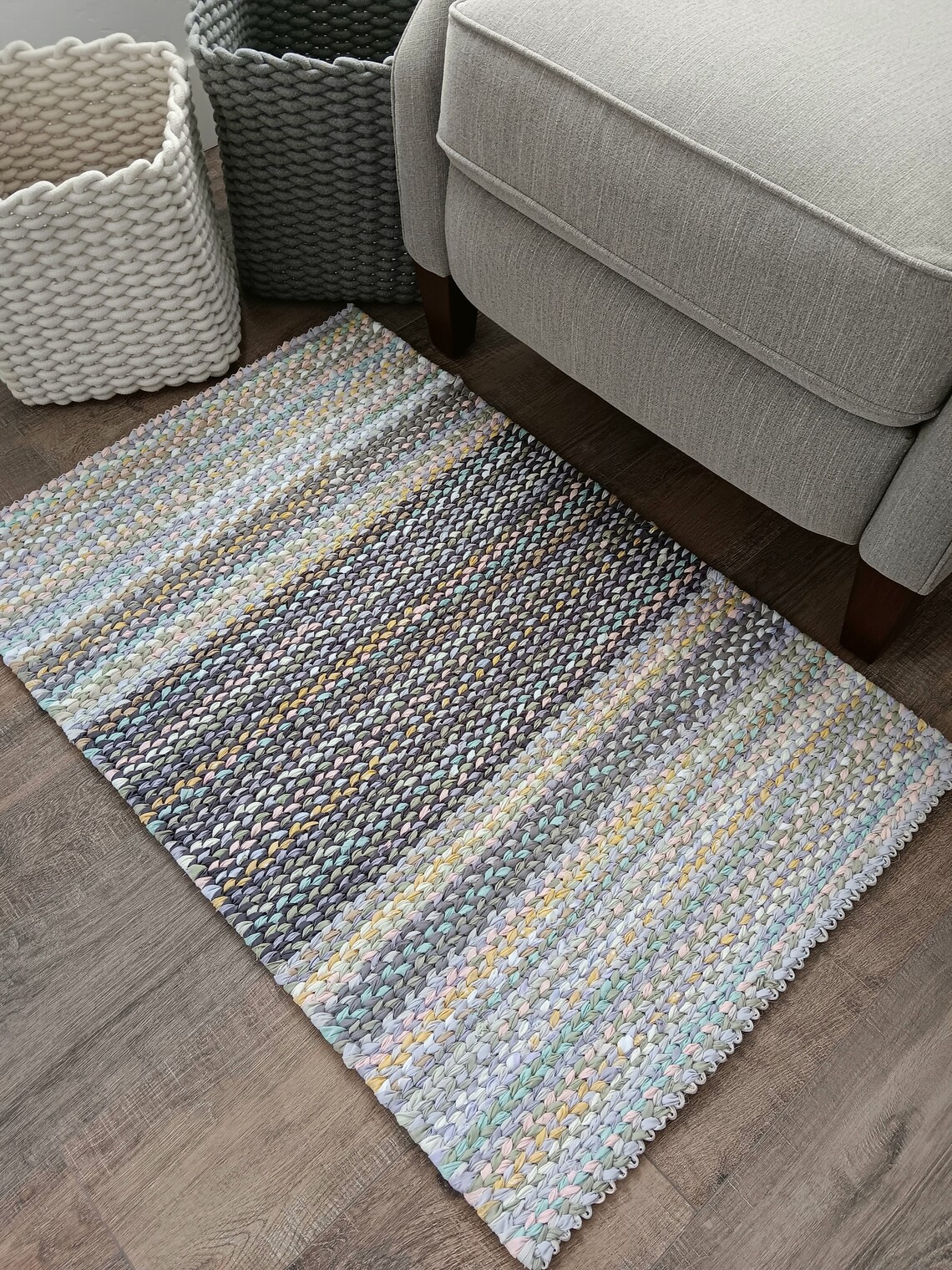 Handwoven Twined Rag Rug, 25"w X 37.5"l, Pastels and Grays, Upcycled ...