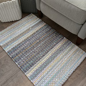 Handwoven Twined Rag Rug, 25"w X 37.5"l, Pastels and Grays, Upcycled ...