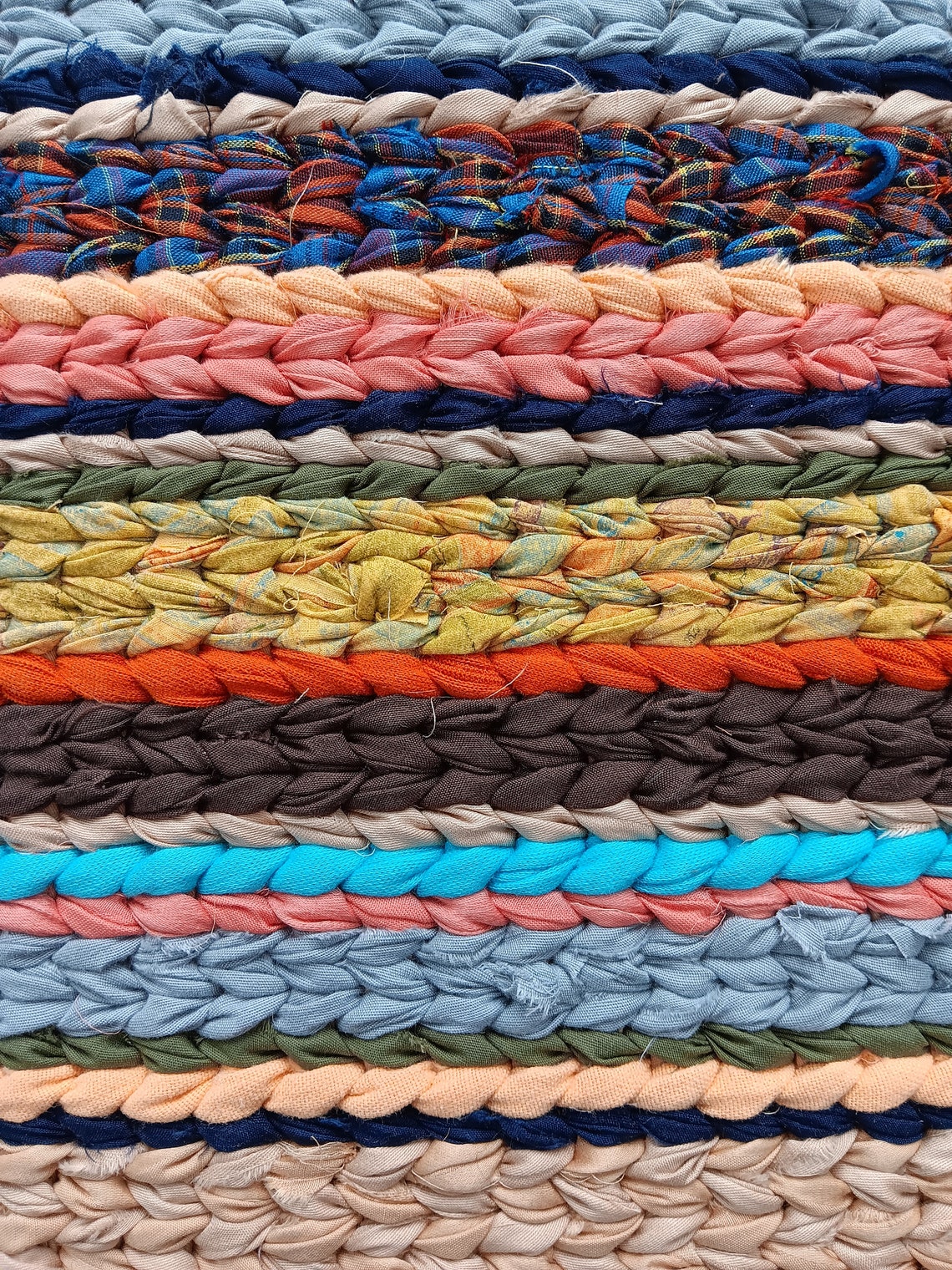 Handwoven Twined Rag Rug, 25 X 37, Multi-colored Southwestern Stripes ...