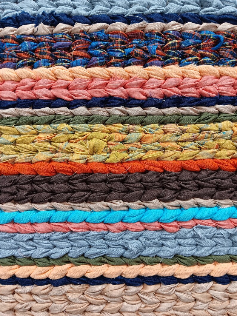 Handwoven Twined Rag Rug, 25 X 37, Multi-colored Southwestern Stripes ...