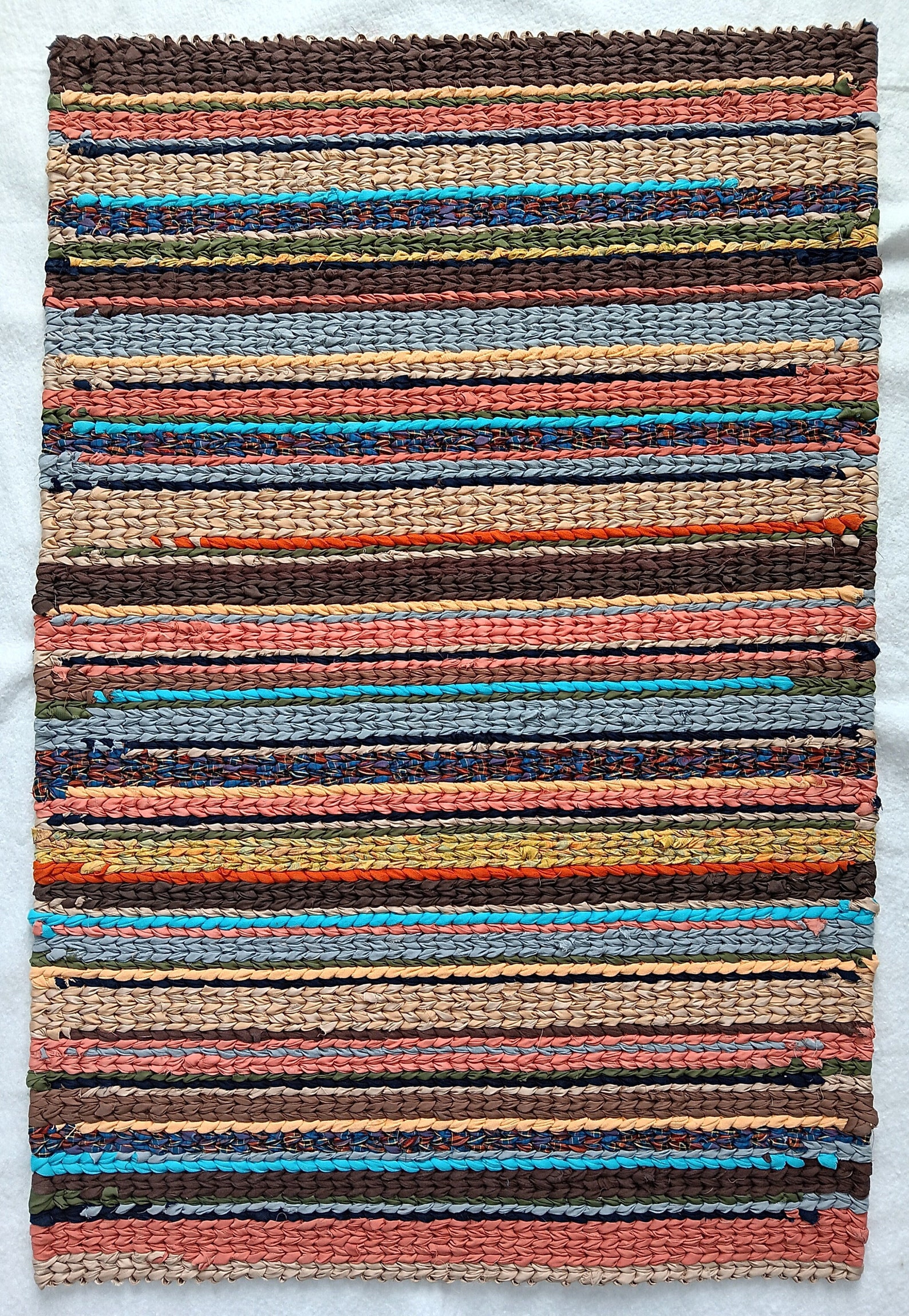Handwoven Twined Rag Rug, 25 X 37, Multi-colored Southwestern Stripes ...