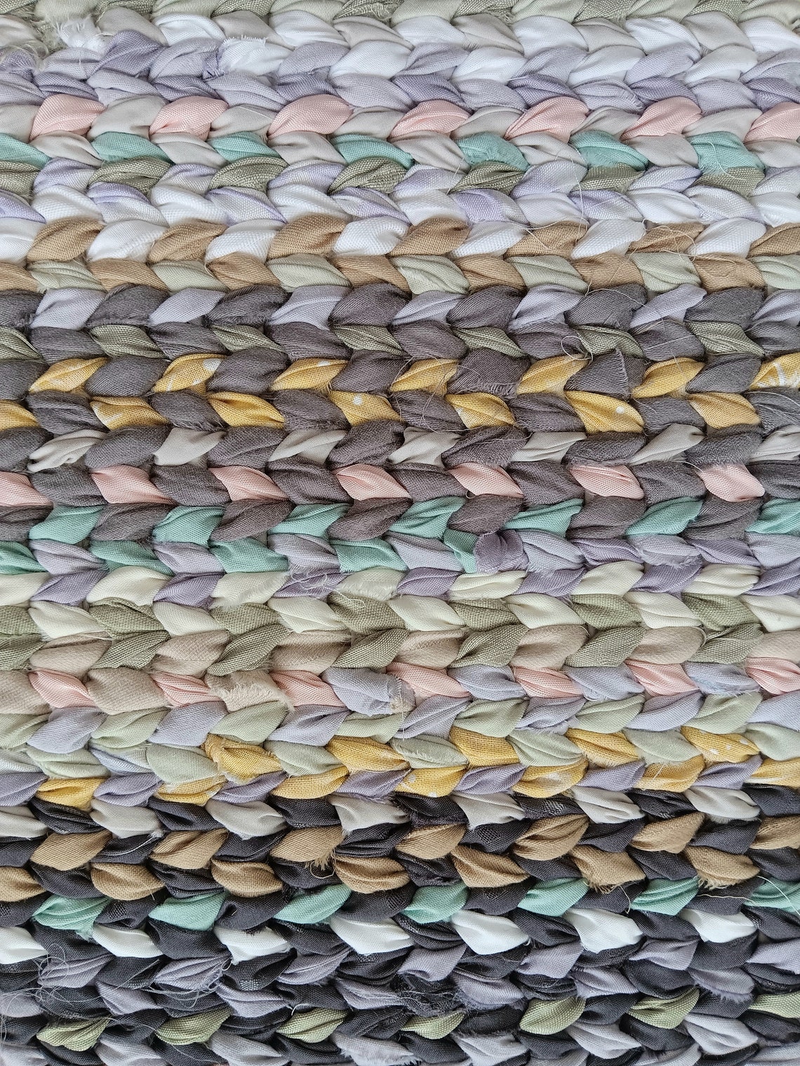 Handwoven Twined Rag Rug, 25w X 37.5l, Pastels and Grays, Upcycled ...