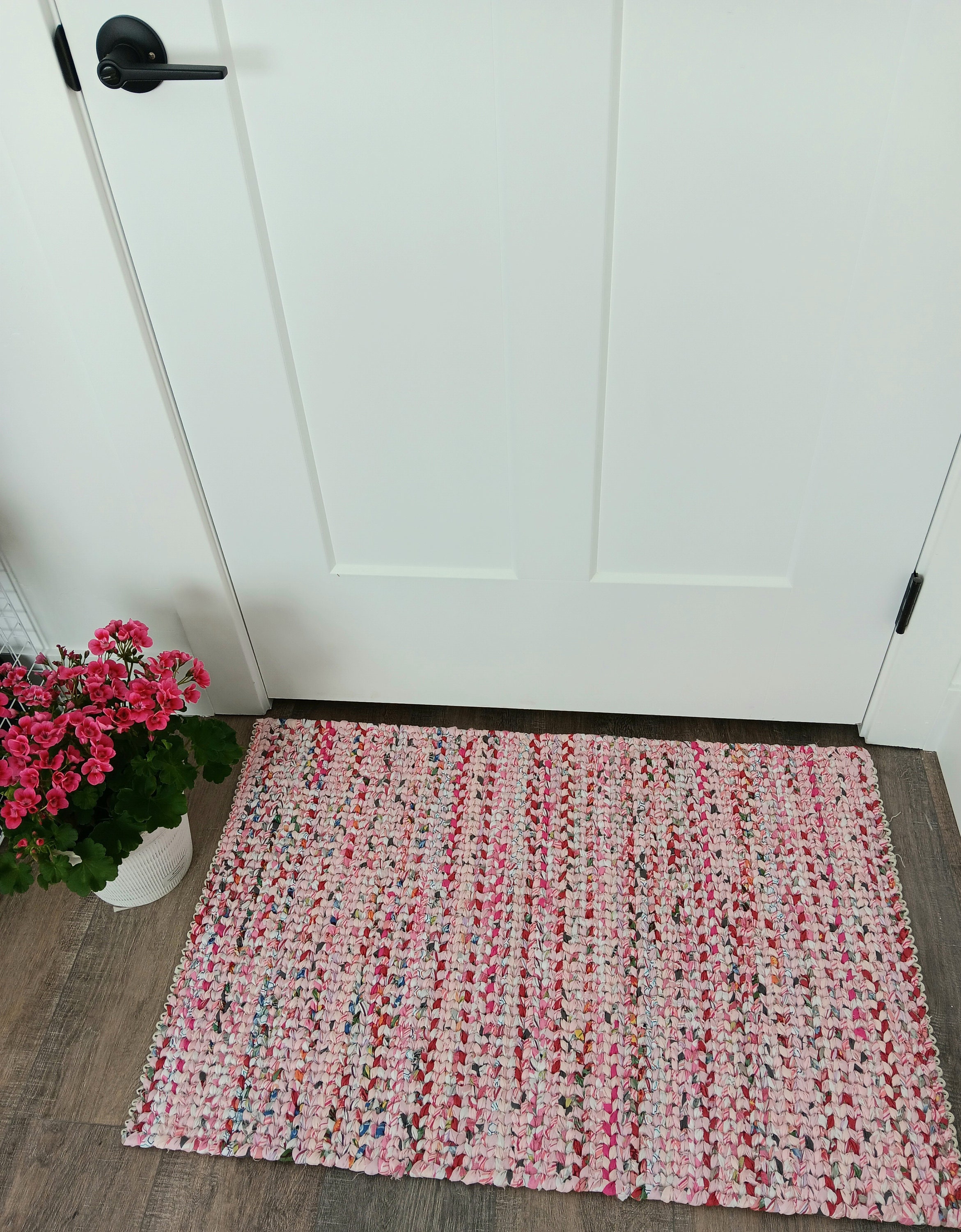 Handwoven Twined Rag Rug, Pink, 25 X 37, Washable, Reversible, Cotton ...