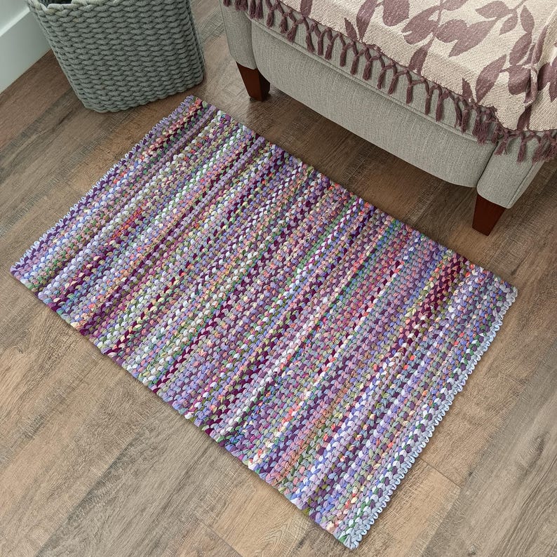 Handwoven Purple Rag Rug: Upcycled Cotton Accent Rug (25" X 37") - Etsy