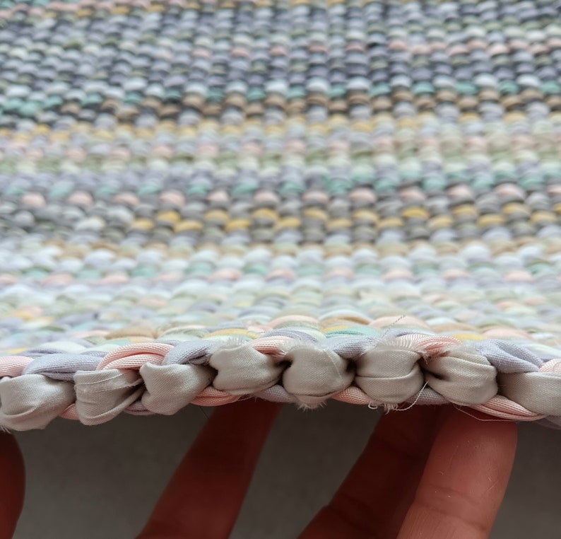 Handwoven Twined Rag Rug, 25"w X 37.5"l, Pastels and Grays, Upcycled ...