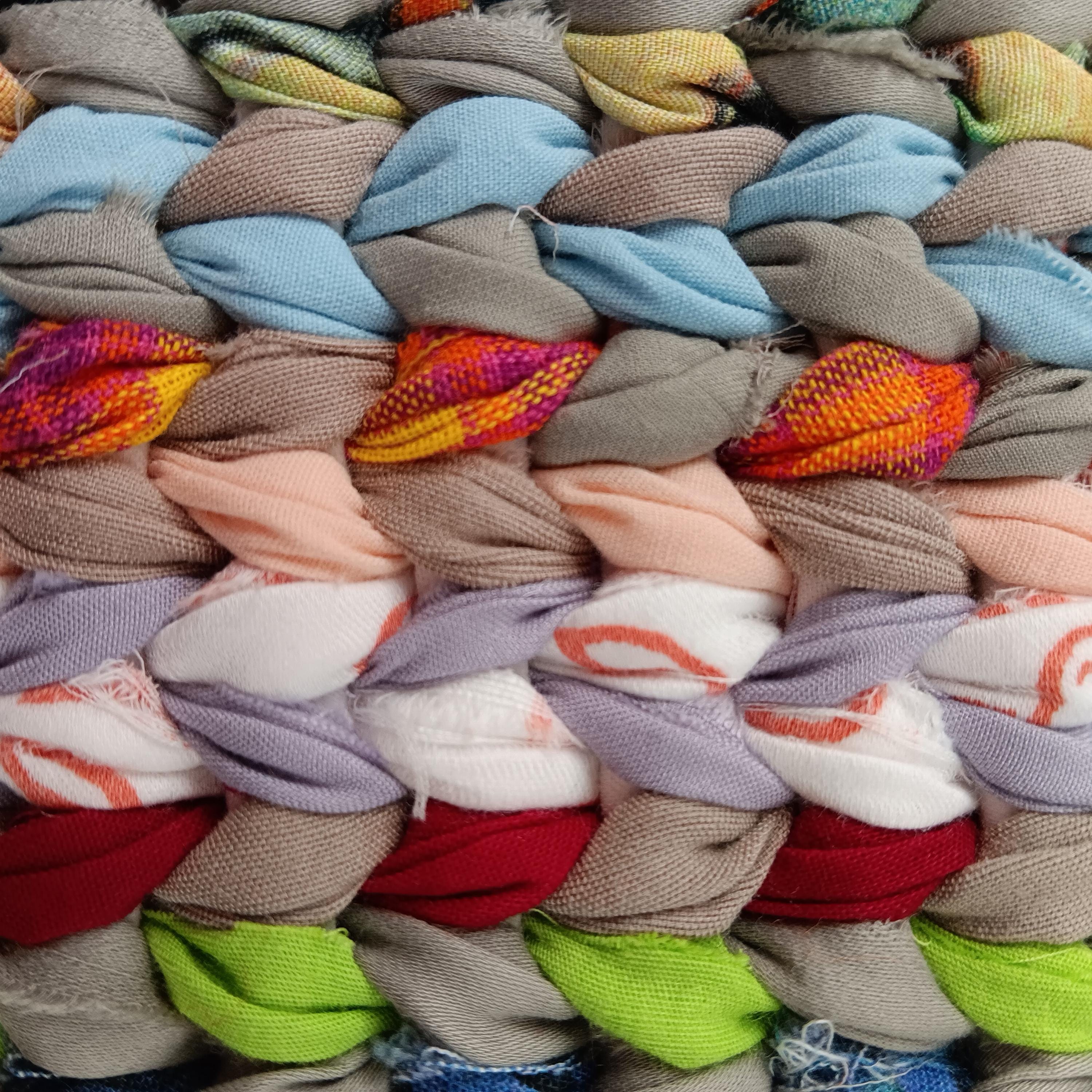 Handwoven Twined Rag Rug, 25" X 37.5", Multicolored, Upcycled Cotton ...