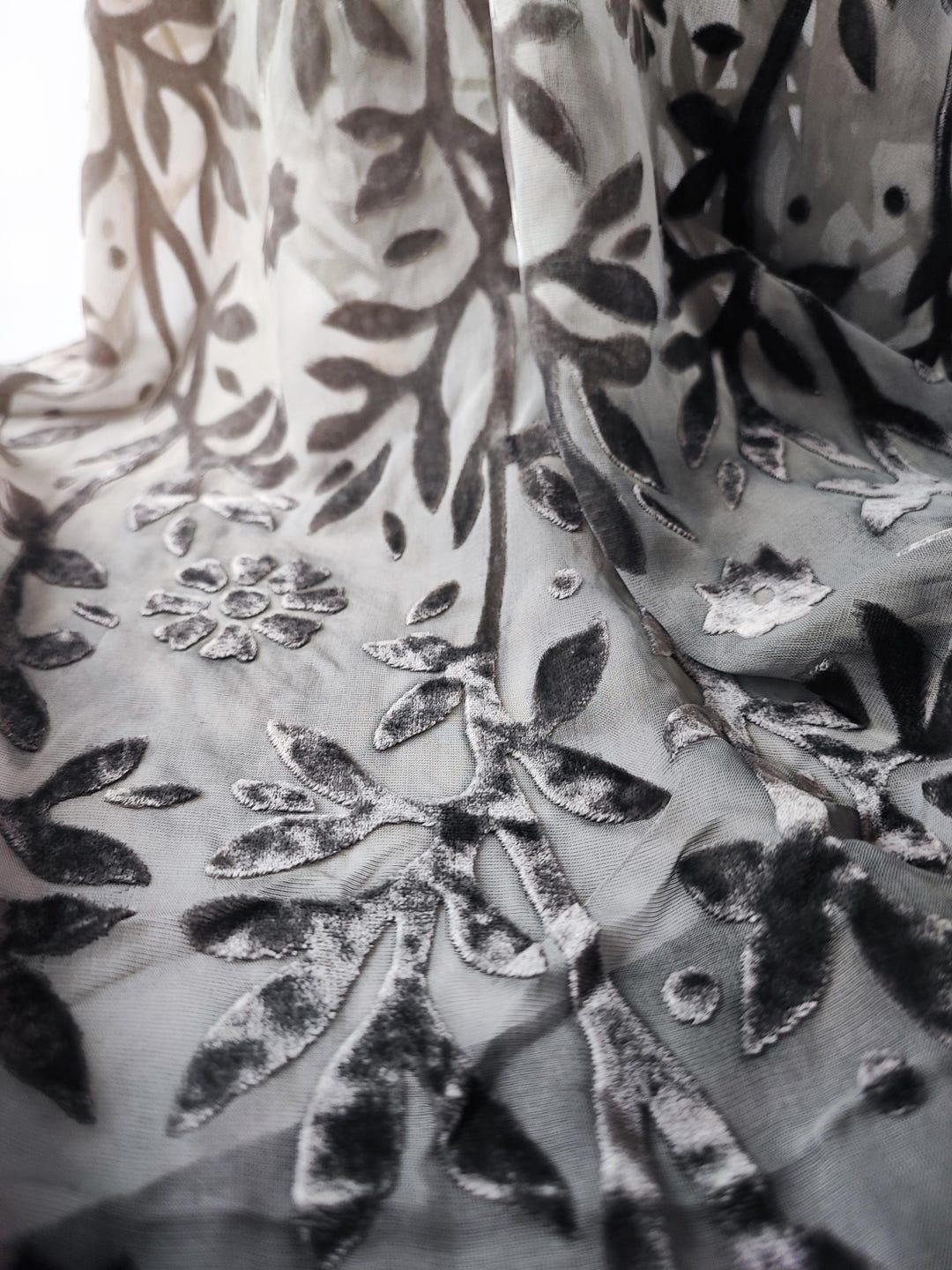 Velvet Scarf With Tendril Pattern With Smooth Color Gradient in Black ...