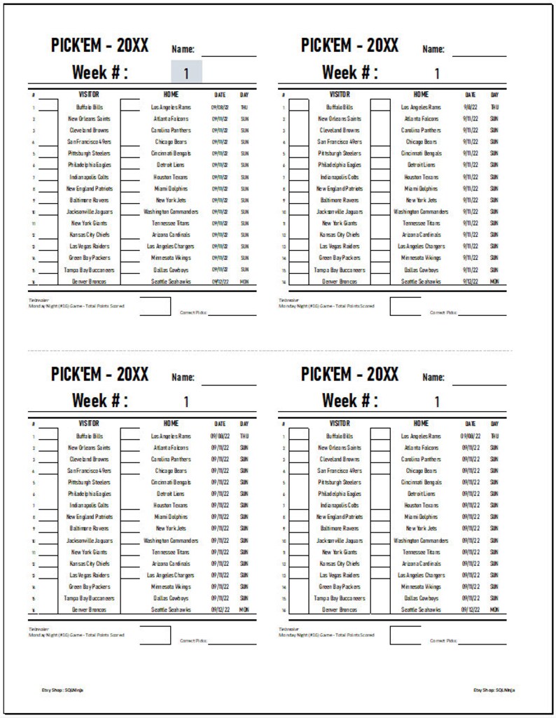 Excel Football 2022 2023 Pick em Template Etsy