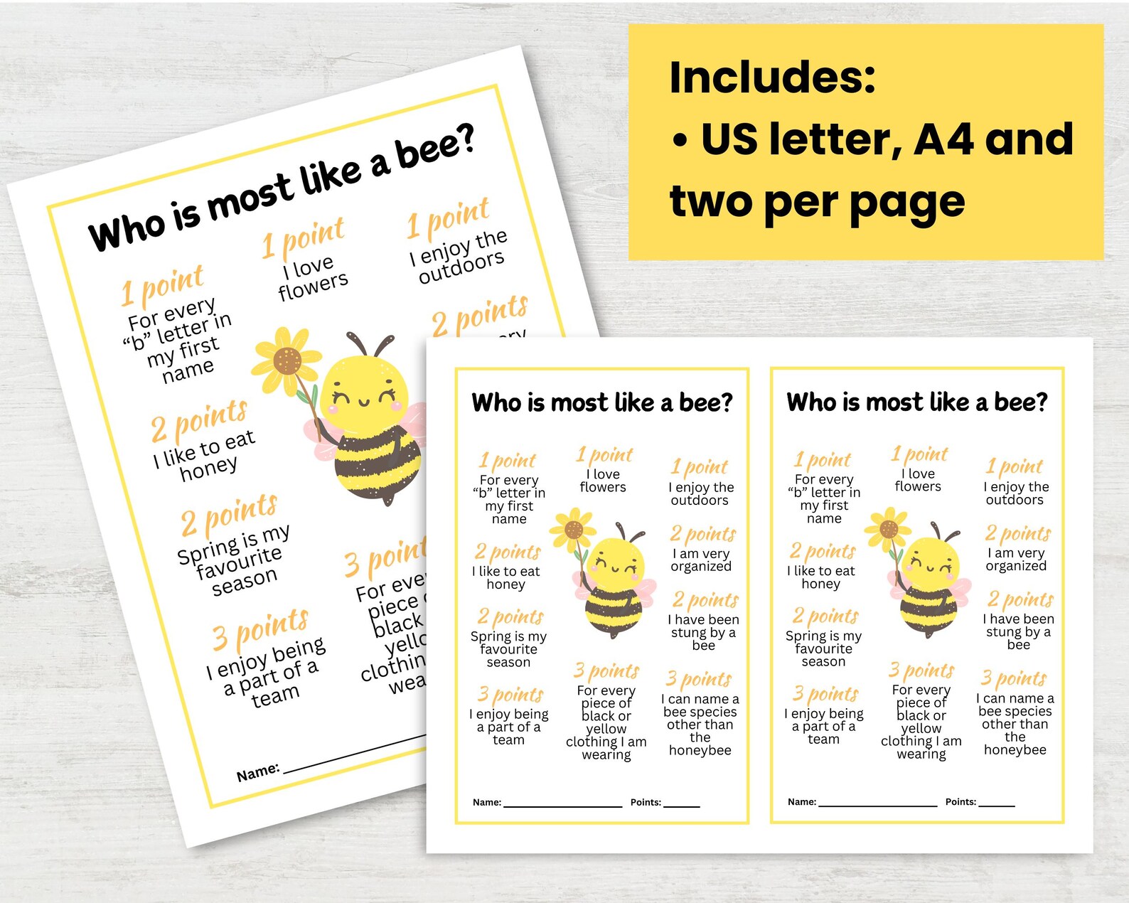 Bee Game Printable, Who is Most Like a Bee Game for Kids and Adults ...