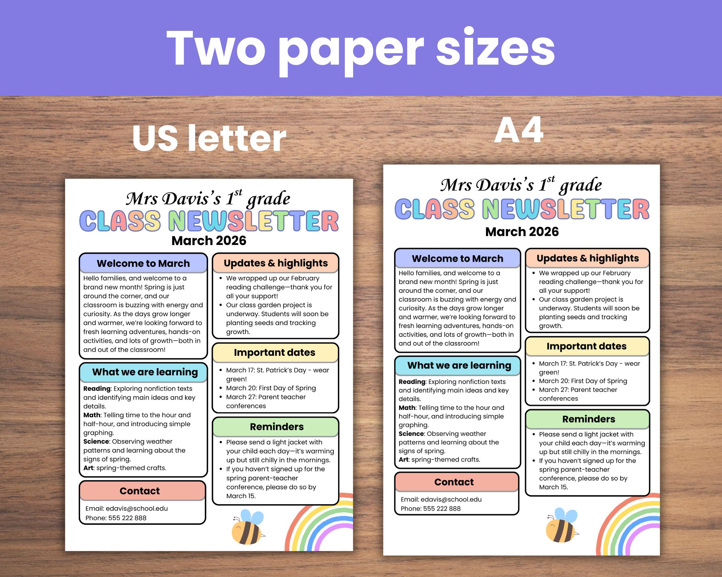 Editable Classroom Newsletter Template, Monthly Teacher Newsletter ...