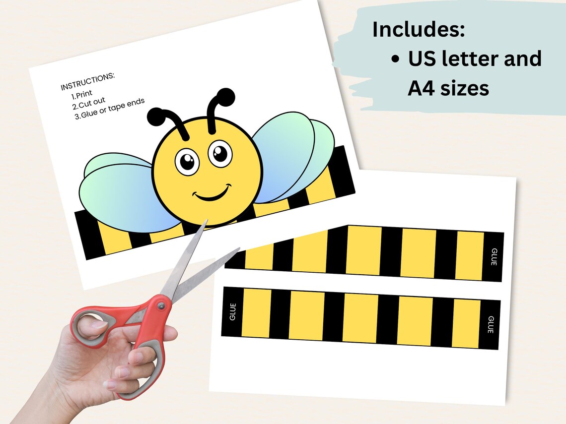 Cut and Paste Craft Bee Paper Crown, Cut and Paste Activity, Bee Themed ...