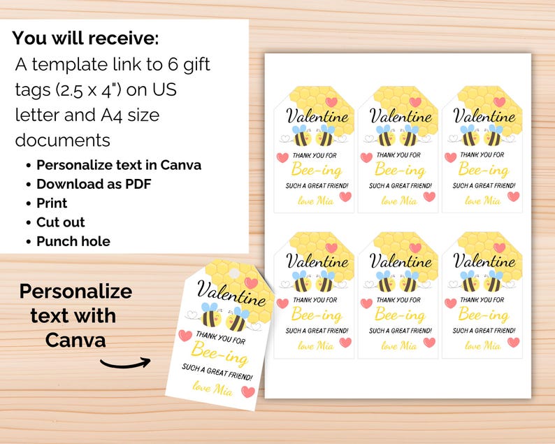Editable Valentine Gift Tags Printable, Bee Valentines Gift Tag, Kids ...