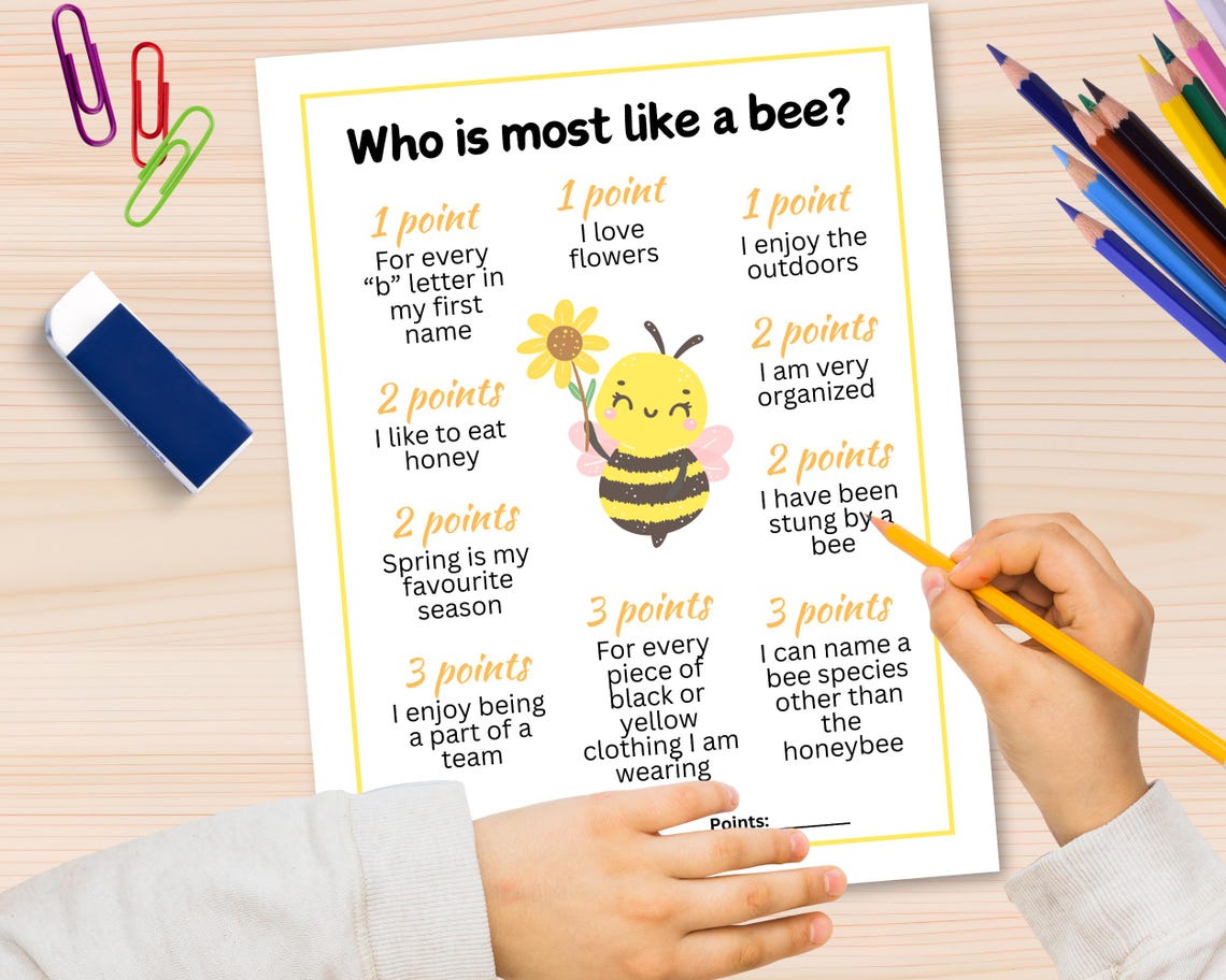 Bee Game Printable, Who is Most Like a Bee Game for Kids and Adults ...
