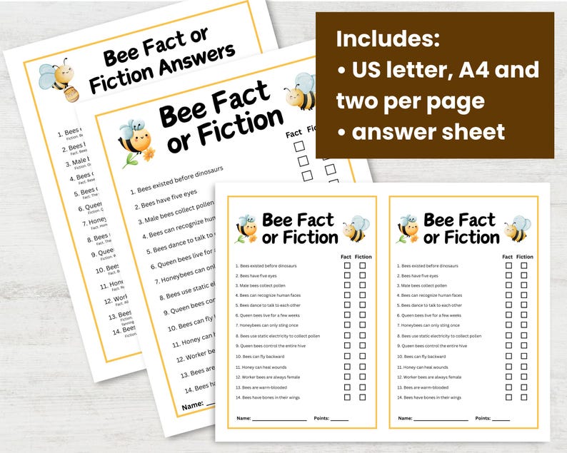 Bee Fact or Fiction Game, Printable Honeybee Game for Kids and Adults ...