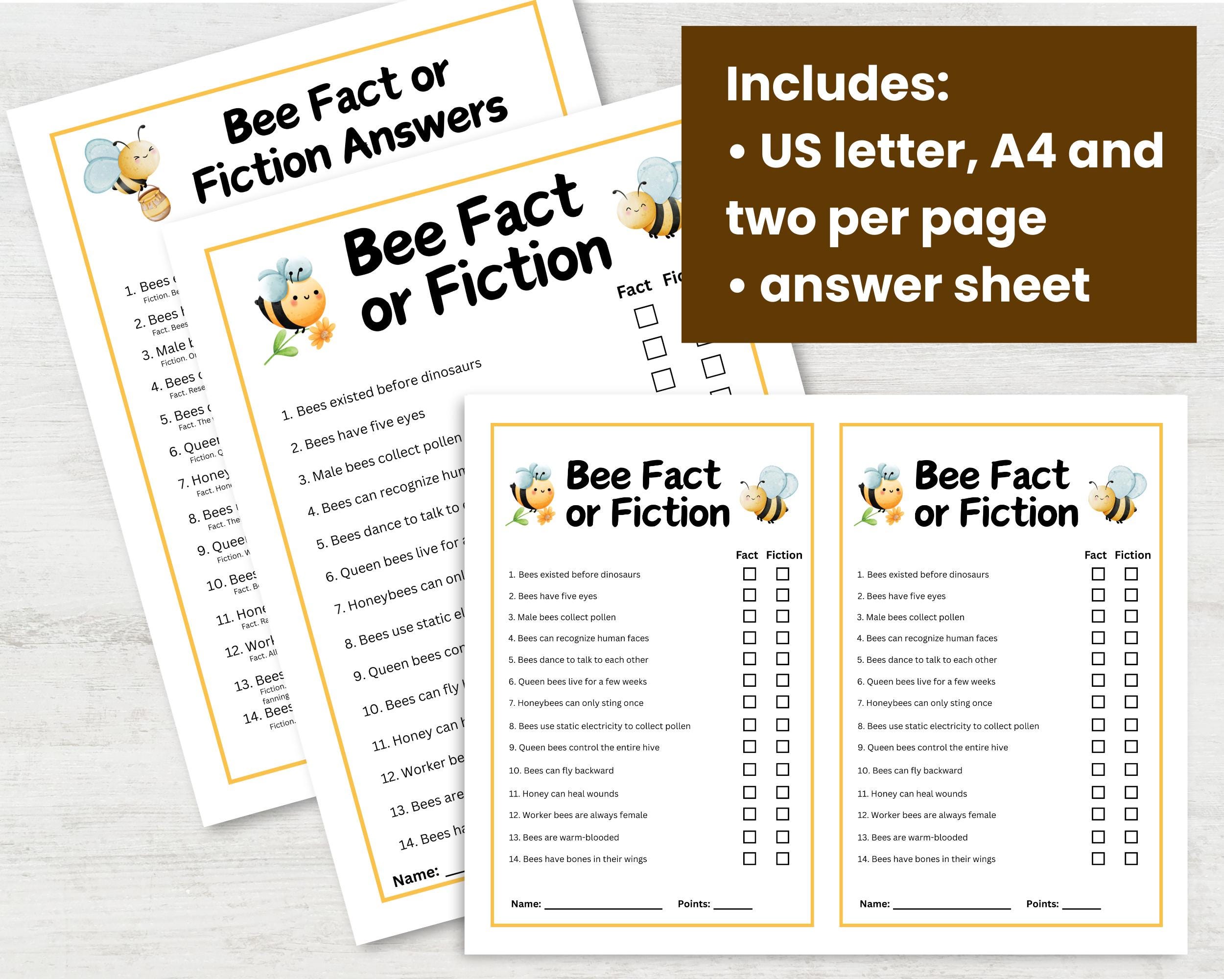 Bee Fact or Fiction Game, Printable Honeybee Game for Kids and Adults ...