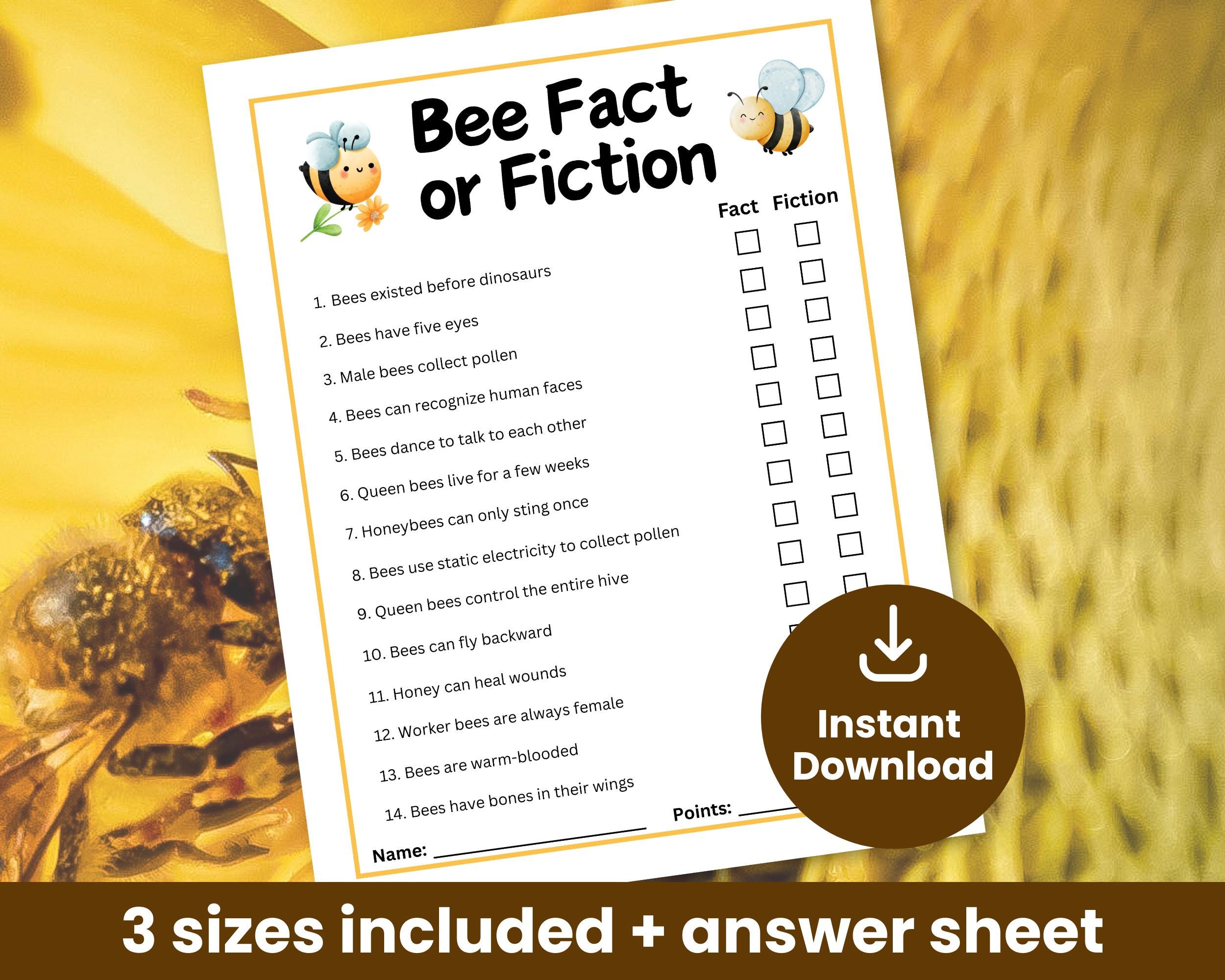 Bee Fact or Fiction Game, Printable Honeybee Game for Kids and Adults ...