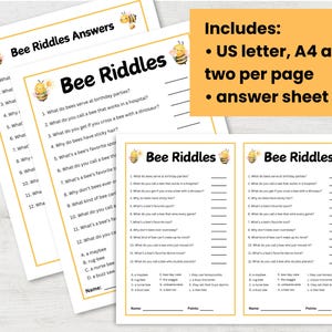 Bee Riddles Game, Printable Honeybee Game for Kids and Adults, Bee Day ...