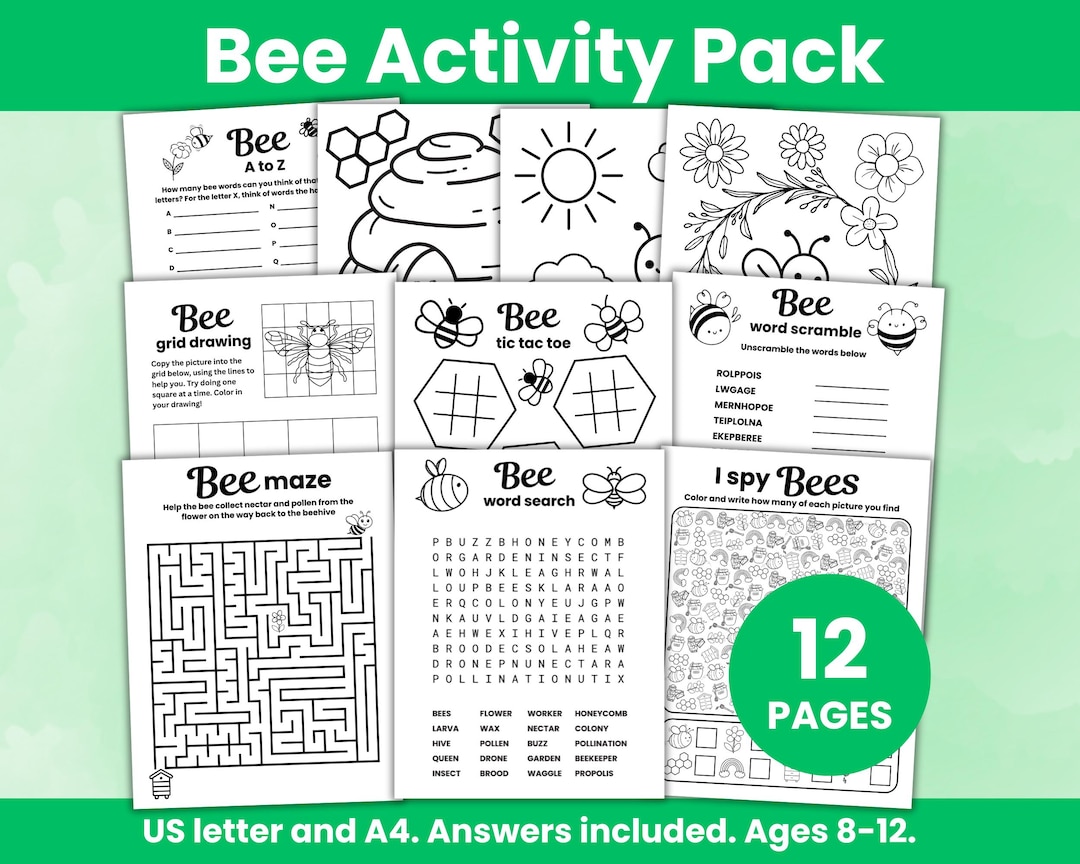 Bee Activity Pack, Bee Birthday Party Games, Printable Bee Activities ...