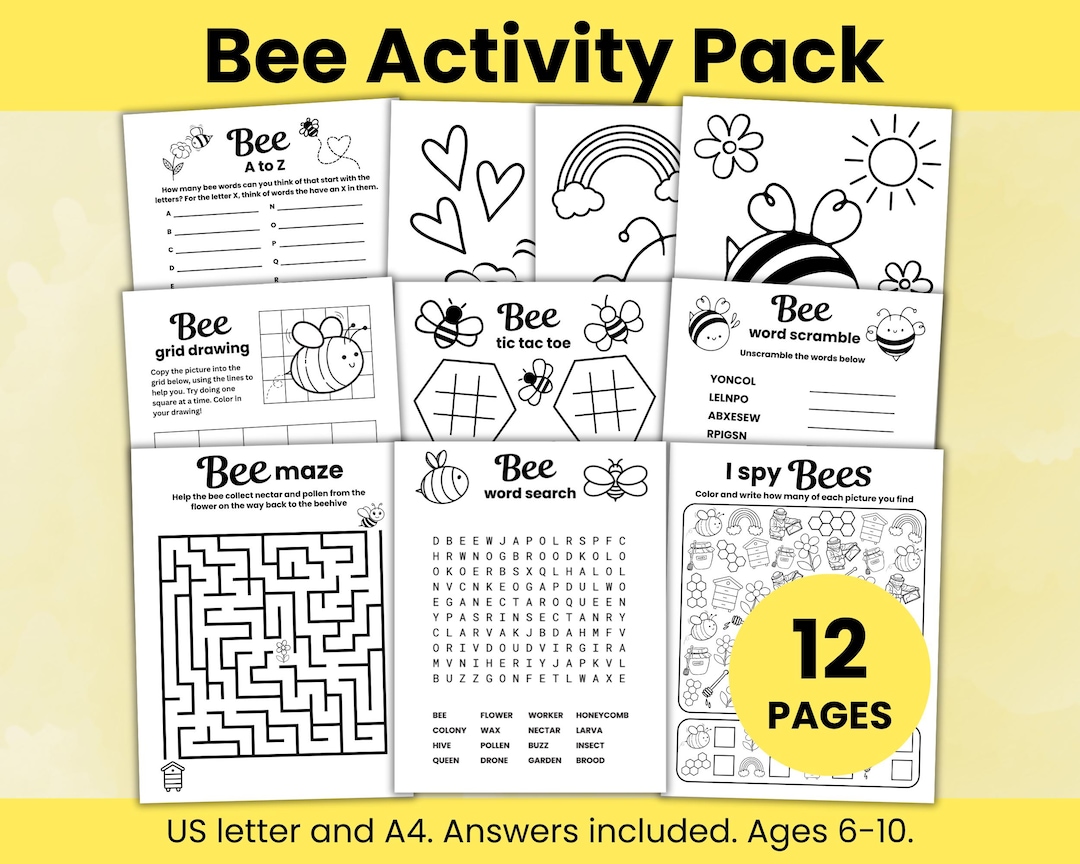 Bee Activity Pack, Printable Bee Activities, Activity Pack for Kids ...