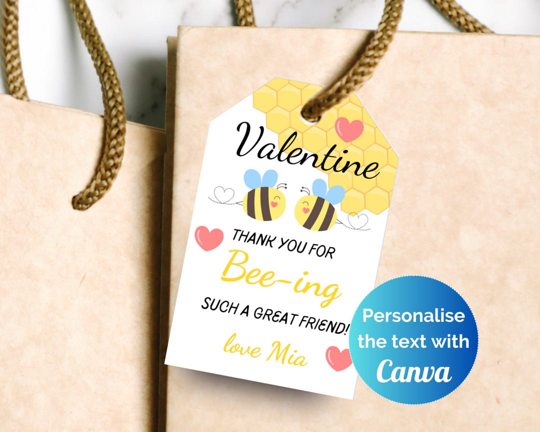 Editable Valentine Gift Tags Printable, Bee Valentines Gift Tag, Kids ...