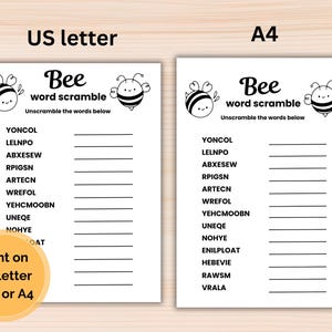 Word Scramble Game, Word Unscramble Activity Sheet, Bee Word Scramble ...