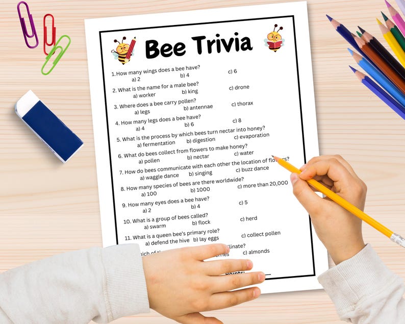 Bee Trivia Game, Printable Honeybee Trivia Game for Kids and Adults ...