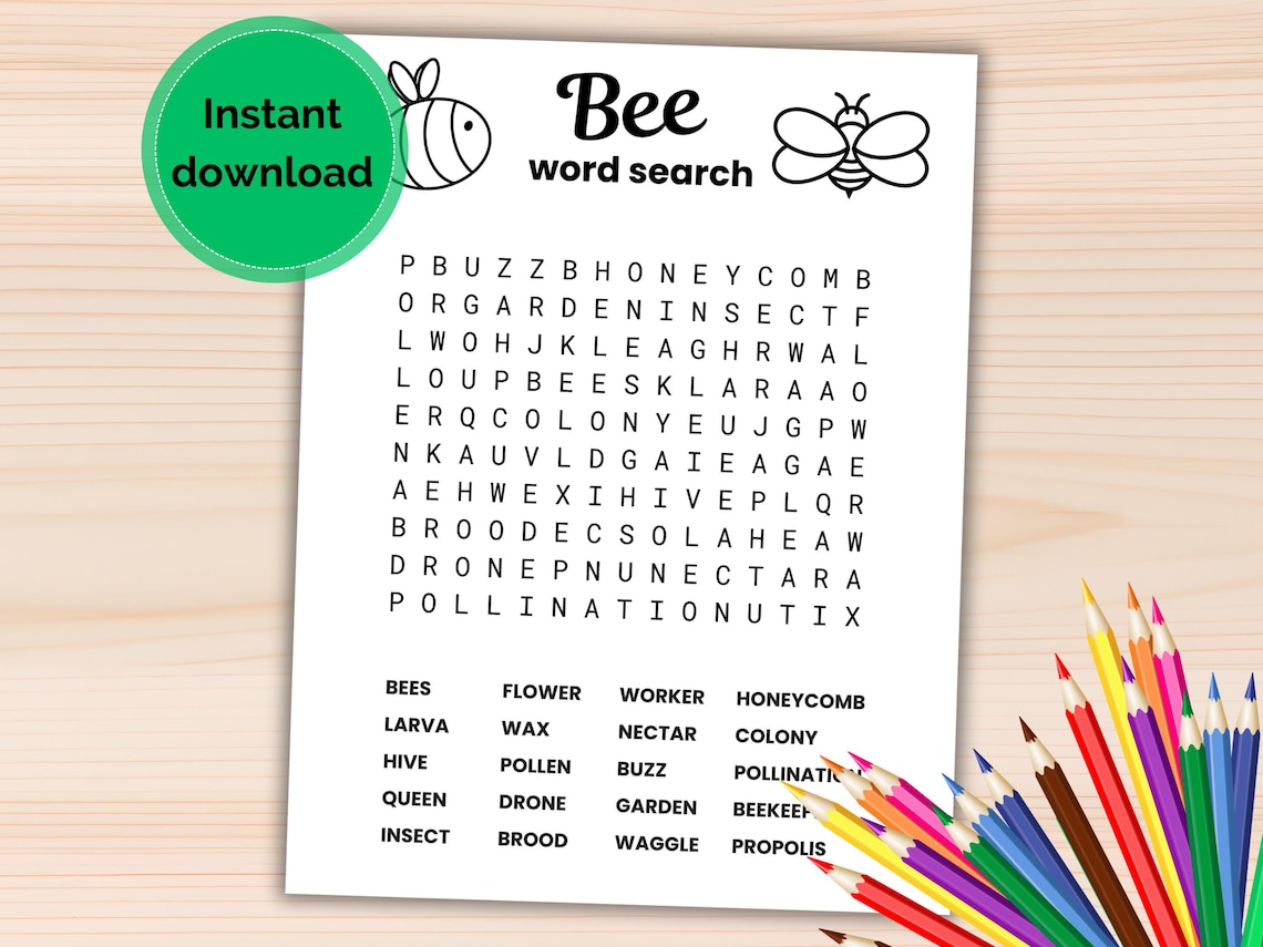 Word Search Activity for Kids Printable, Bee Word Search, Elementary ...