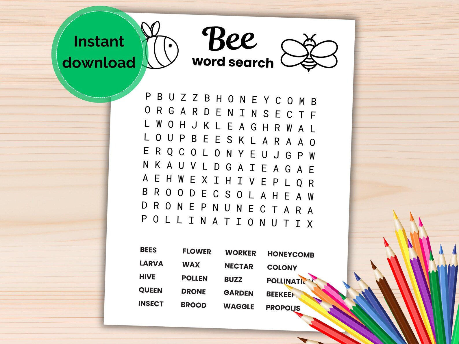 Word Search Activity for Kids Printable, Bee Word Search, Elementary ...